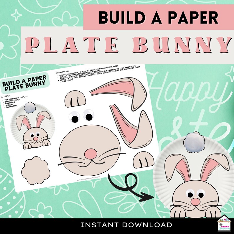 Build A Craft Printable, Paper Plate Bunny Craft for Easter or Spring ...