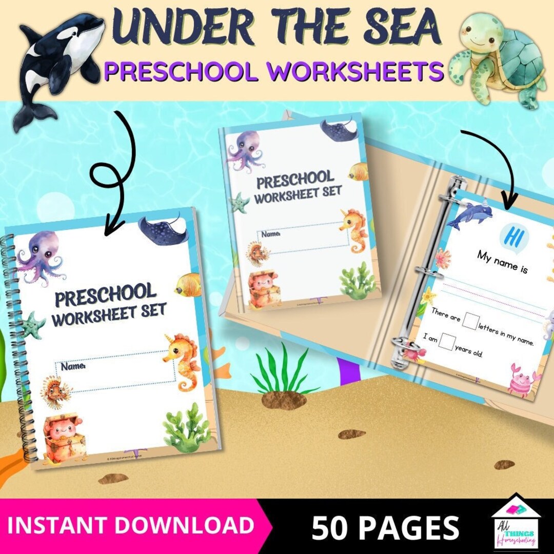 Under the Sea Preschool Worksheet Set - 50 Printable Activities for ...