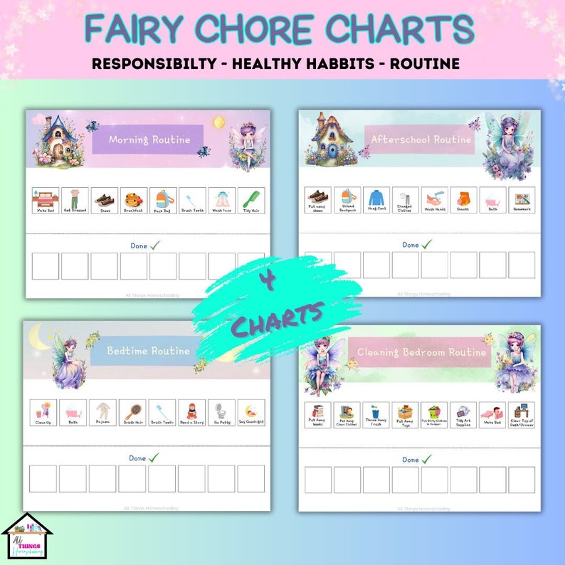 Fairy Chore Chart for Kids, Chore Chart, Kids Daily Responsibilities ...