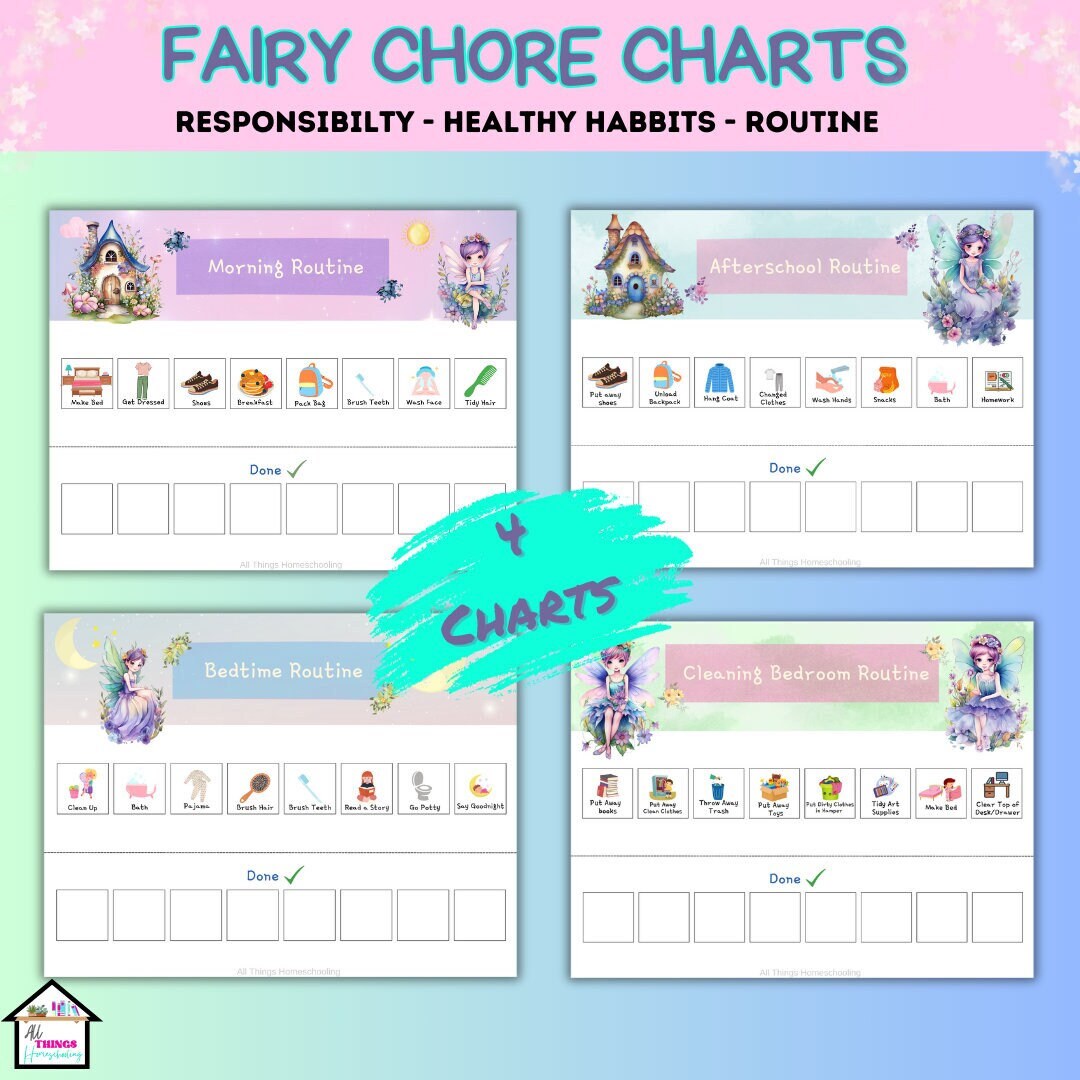 Fairy Chore Chart for Kids, Chore Chart, Kids Daily Responsibilities ...