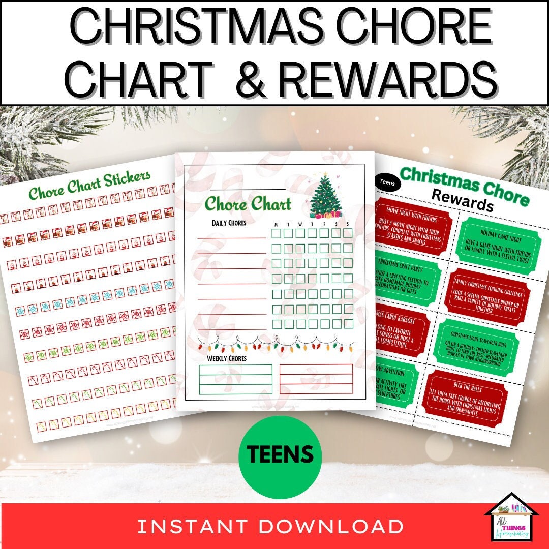 Christmas Chore Chart With Rewards for Teens, Weekly Chore Chart ...