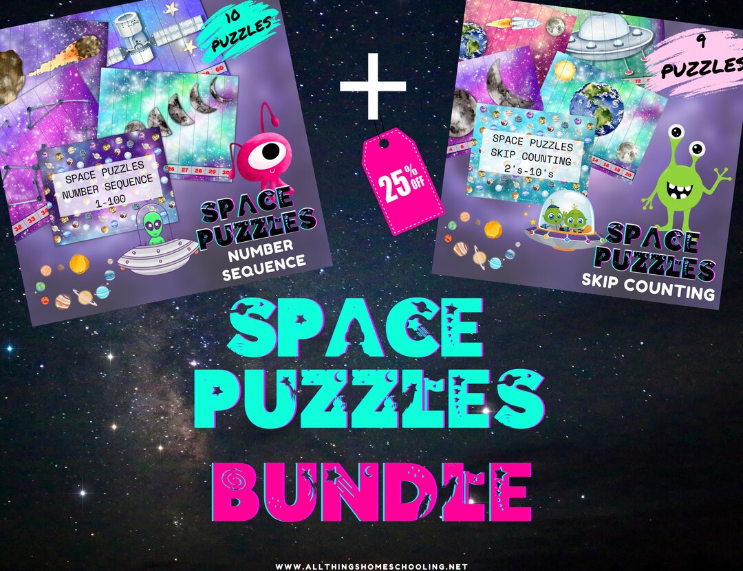 Space Number Sequence & Skip Counting Math Puzzles Bundle, Preschool ...