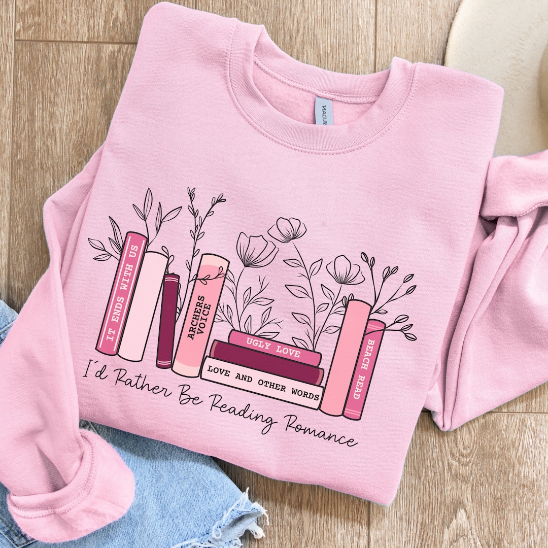 Custom Romance Book Sweatshirt, Personalized Bookshelf Pink Shirt, Gift ...