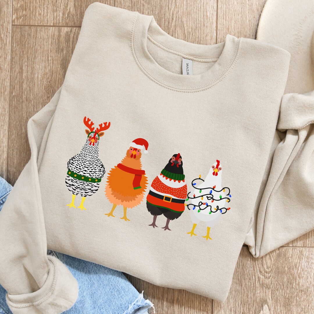 Funny Christmas Chicken Sweatshirt, Farm XMAS Crewneck, Farm Animal ...