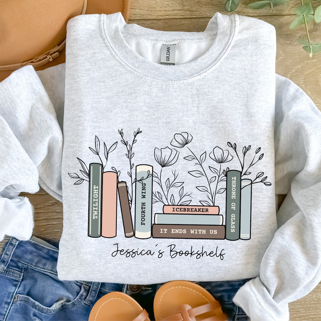 Custom Bookshelf Sweatshirt, Book Lover Crewneck, Personalized Book ...
