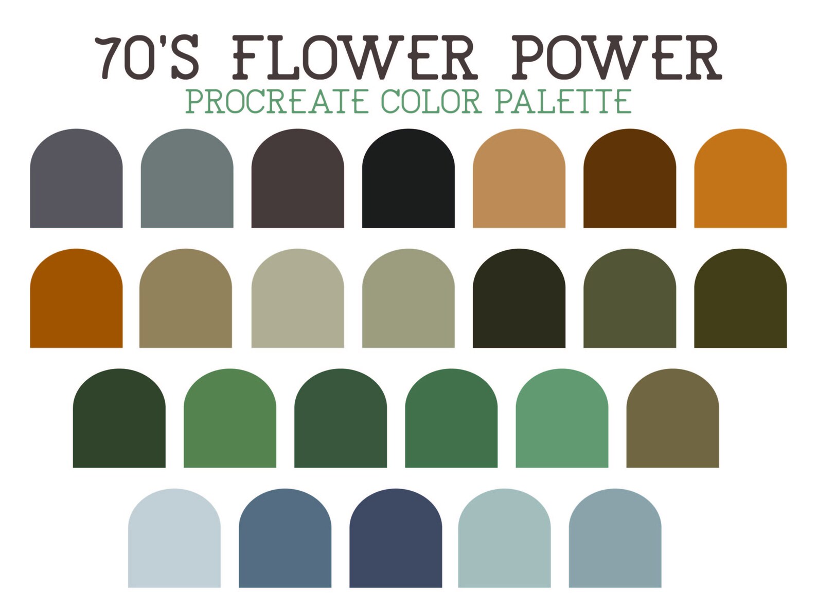70's Flower Power - Procreate Color Palette - Muted Tones - Green ...