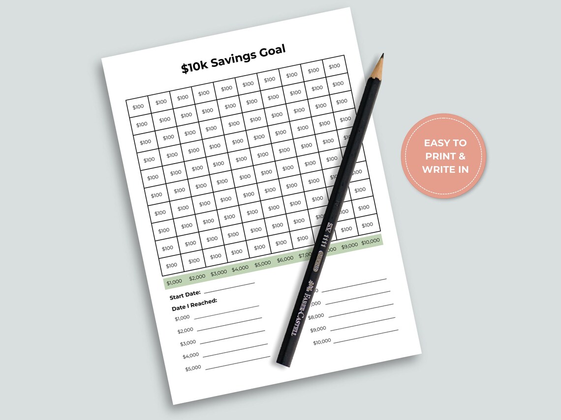 10k Savings Tracker Printable | Challenge Chart | Budget & Money Goal ...