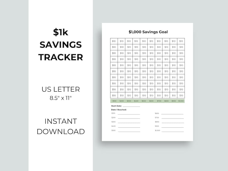 1k Savings Tracker Printable | Challenge Chart | Budget & Money Goal ...