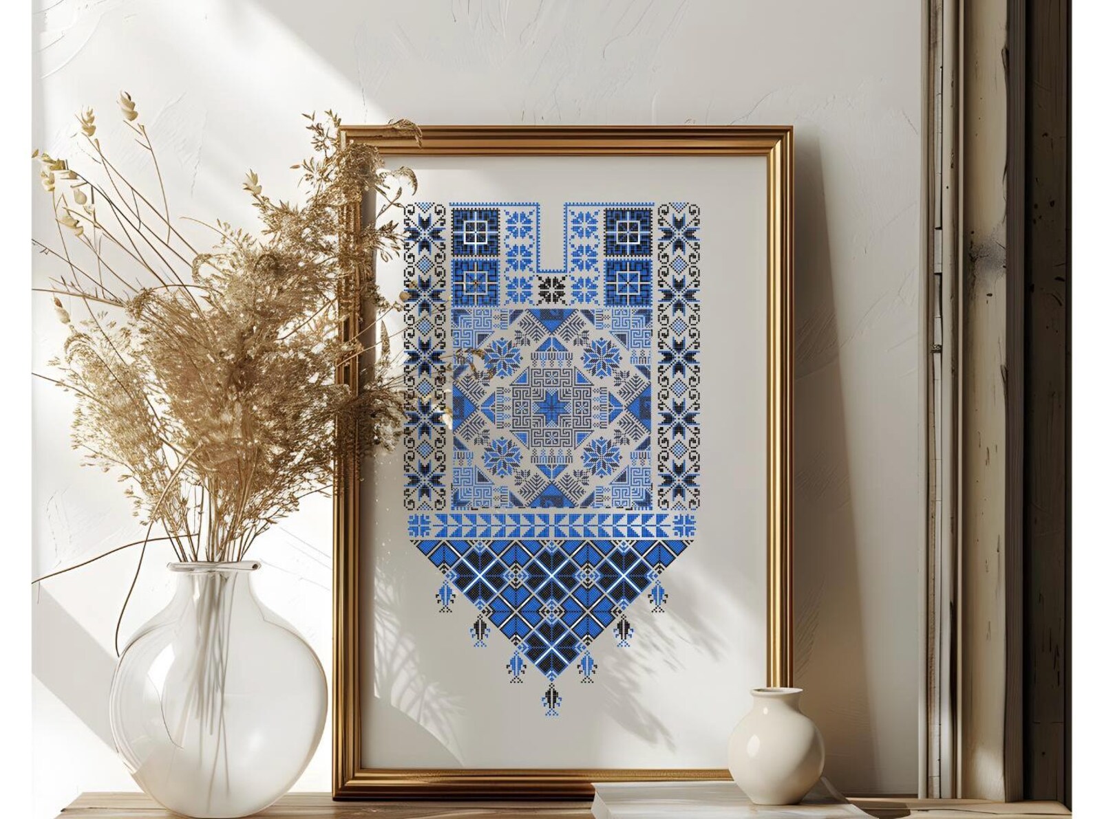 Blue Palestinian Tatreez Art Print, Middle Eastern Decor (digital File ...