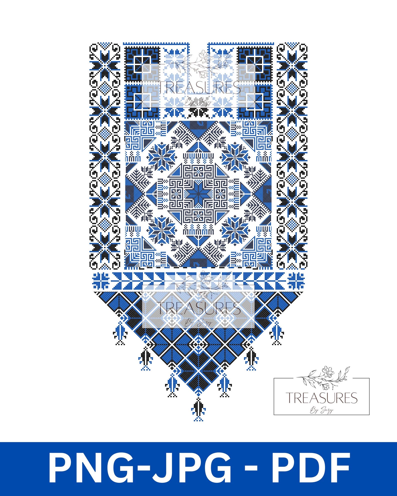 Blue Palestinian Tatreez Art Print, Middle Eastern Decor (digital File ...