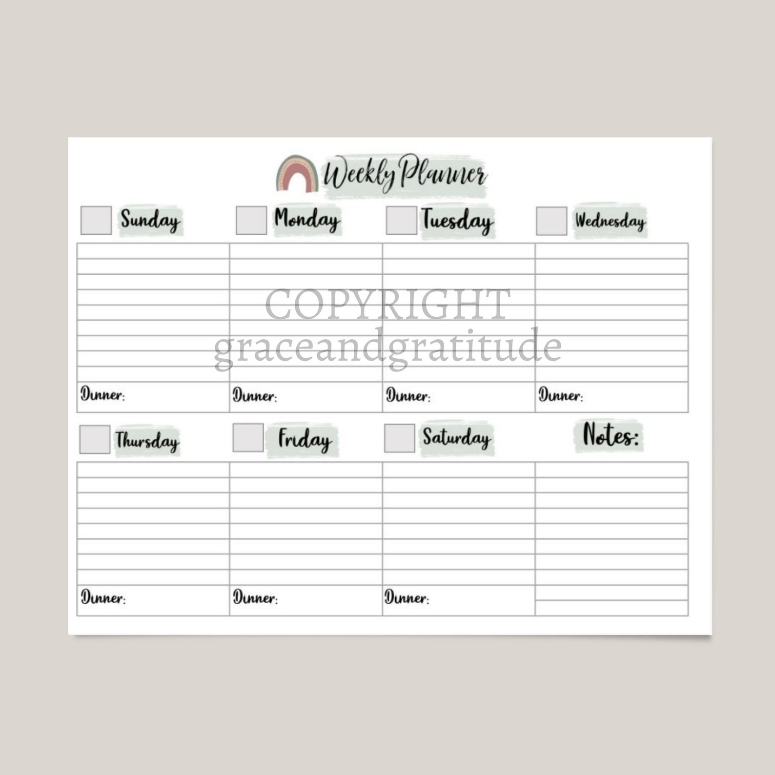 Dinner Planning Printout - Weekly Planner for Meals - Dinner Schedule ...