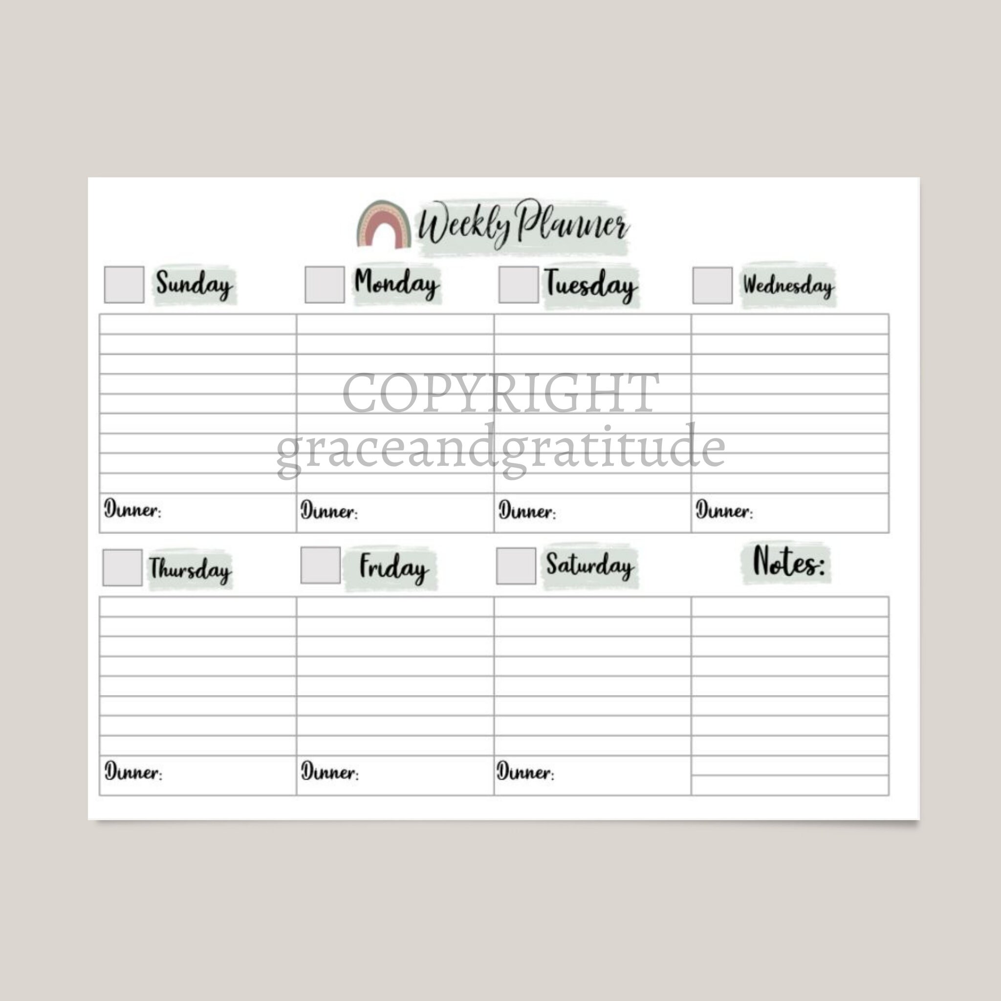 Dinner Planning Printout - Weekly Planner for Meals - Dinner Schedule ...