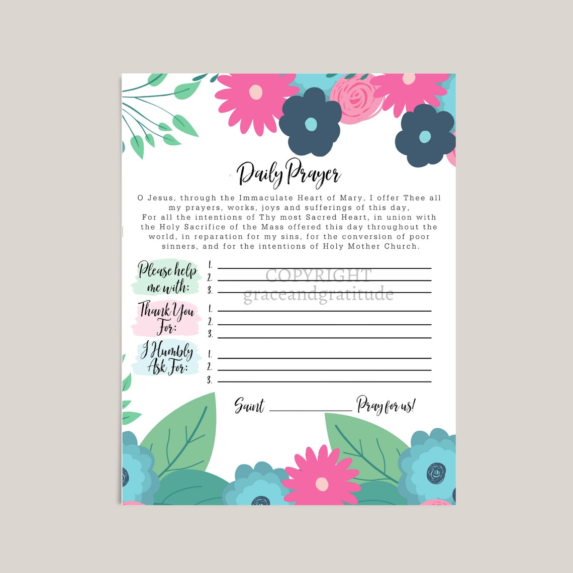 Morning Prayer Card for Catholics - Morning Offering and Gratitude ...