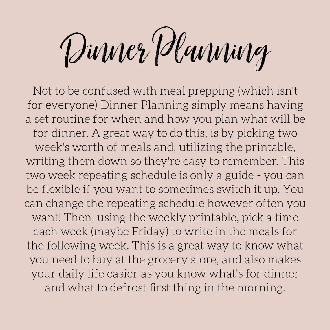 Dinner Planning Printout - Weekly Planner for Meals - Dinner Schedule ...