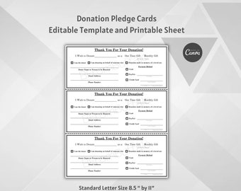 Donation Pledge Card Template: Printable Form (canva) - Etsy