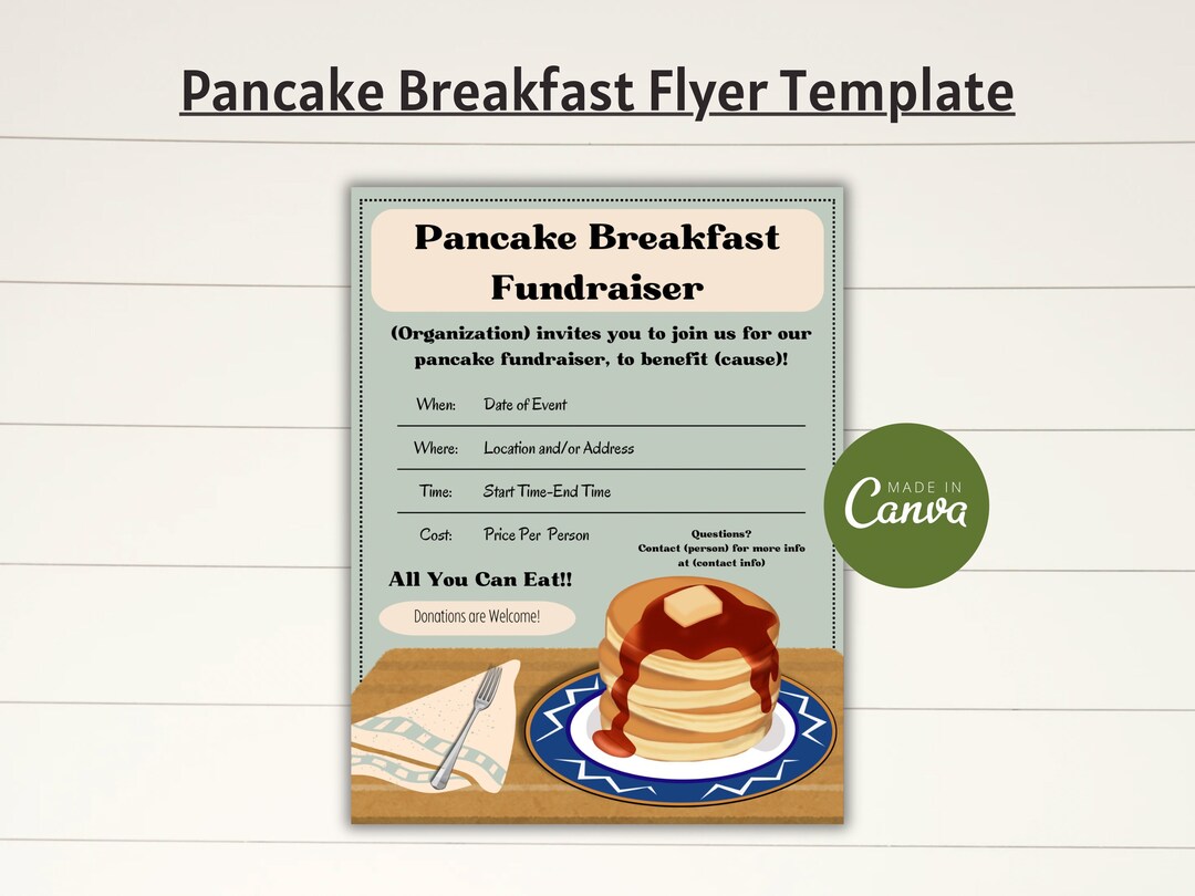 Pancake Breakfast Fundraiser Flyer: Customizable Canva Template - Etsy