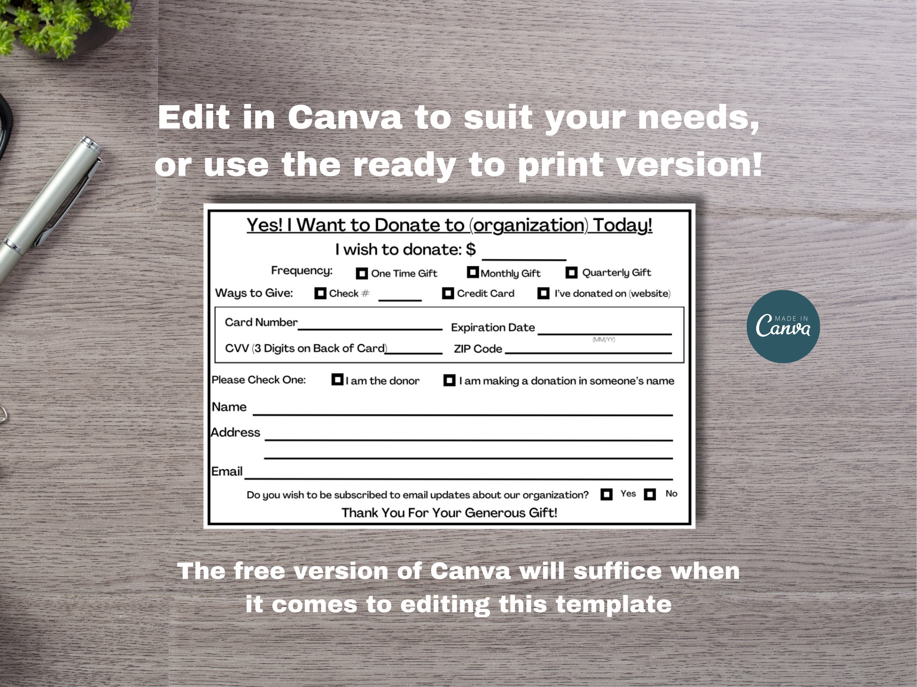 Pledge Card, Pledge Form, Donation Pledge Card, Donation Made in Your ...