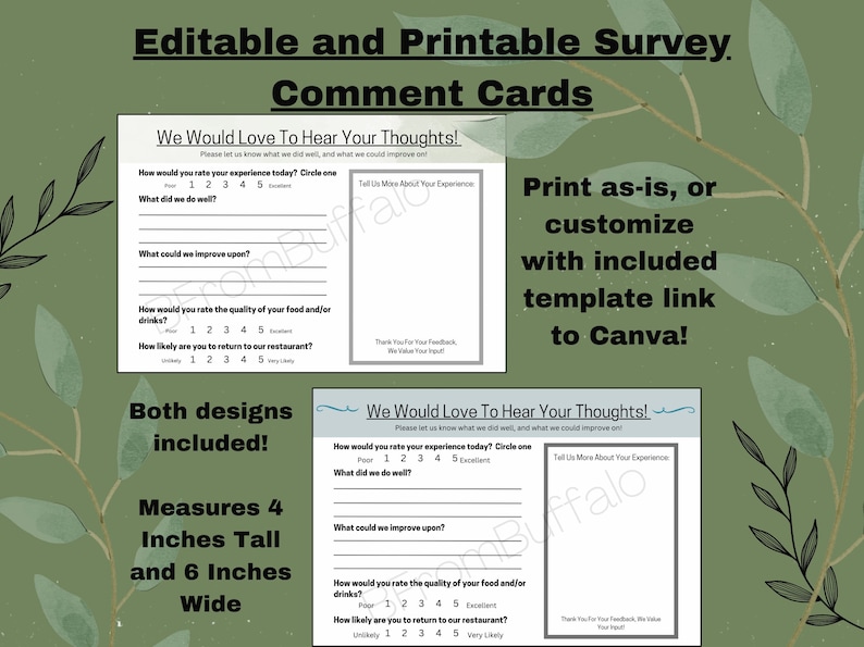 Client Questionnaire, Editable Feedback Cards, Customer Survey, Shop ...