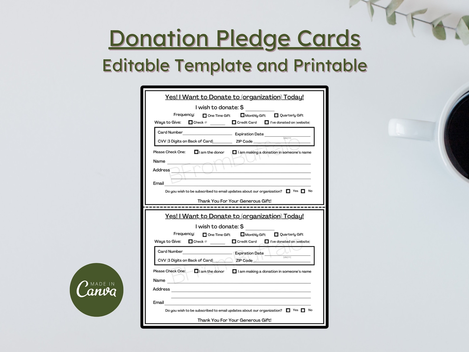 Donation Pledge Card Template: Customizable Form (canva) - Etsy