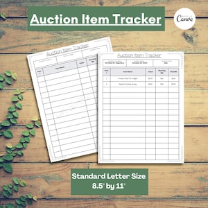 Silent Auction Bundle: Bid Sheet, Item Tracker, Tags (canva Template ...