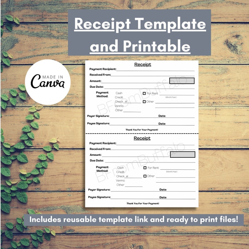 Editable Receipt Template: Cash, Rent, Sales (canva, PDF) - Etsy