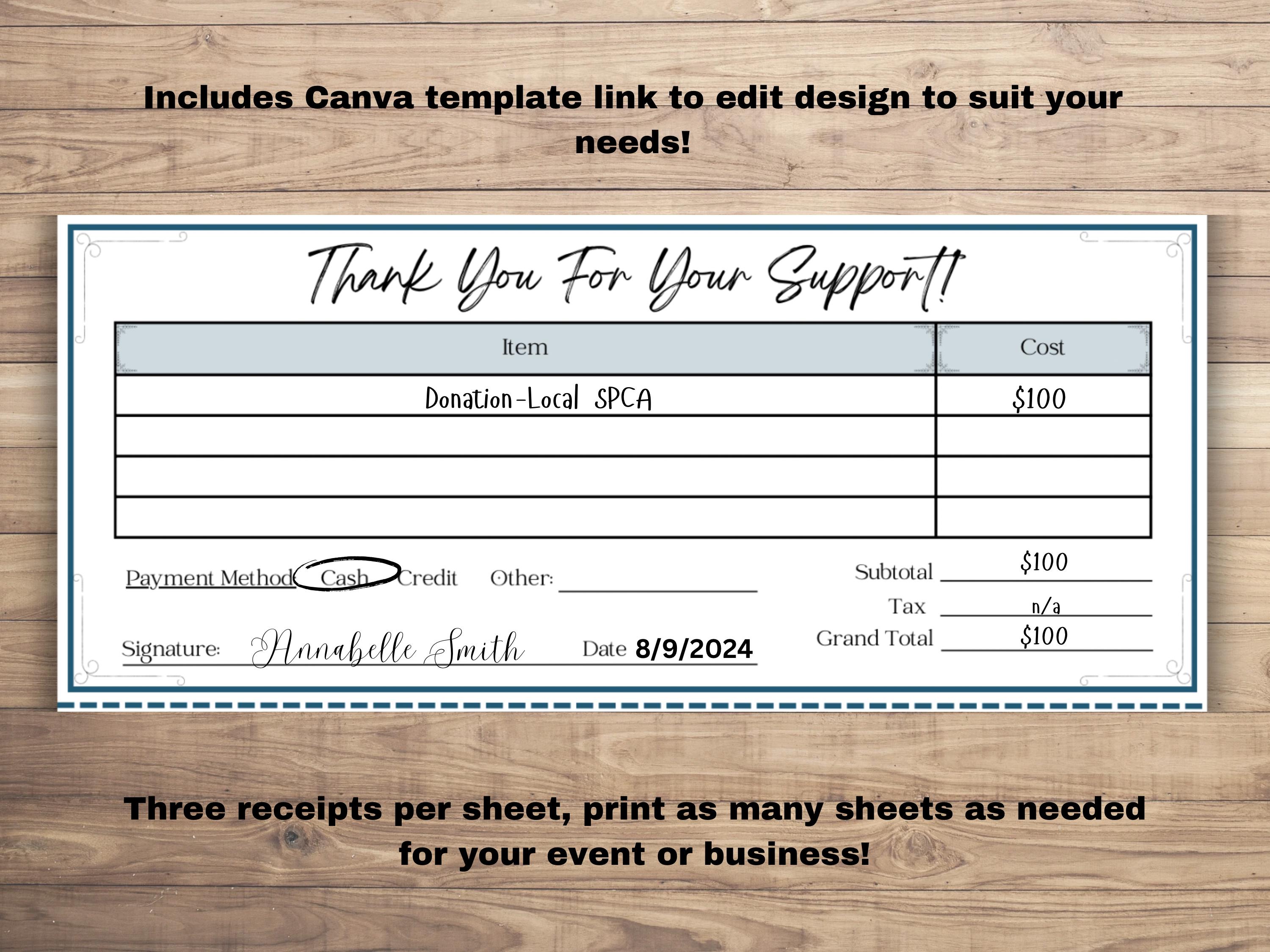 Itemized Receipt, Donation Receipt, Simple Receipt, Receipt Canva, Cash ...