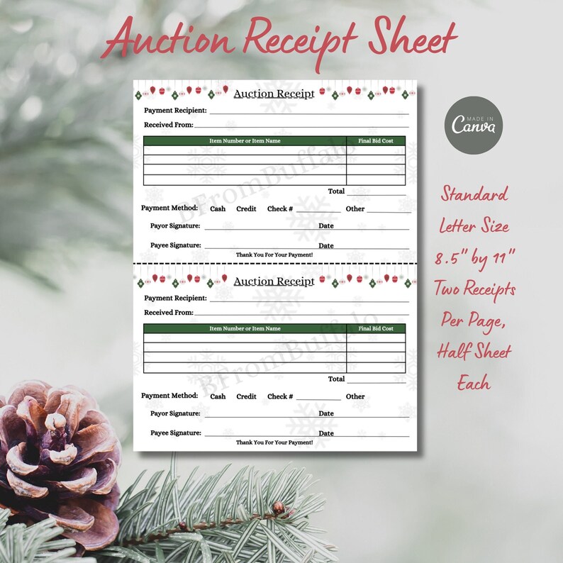 Auction Receipt Template, Item Sheet (canva Template) - Etsy