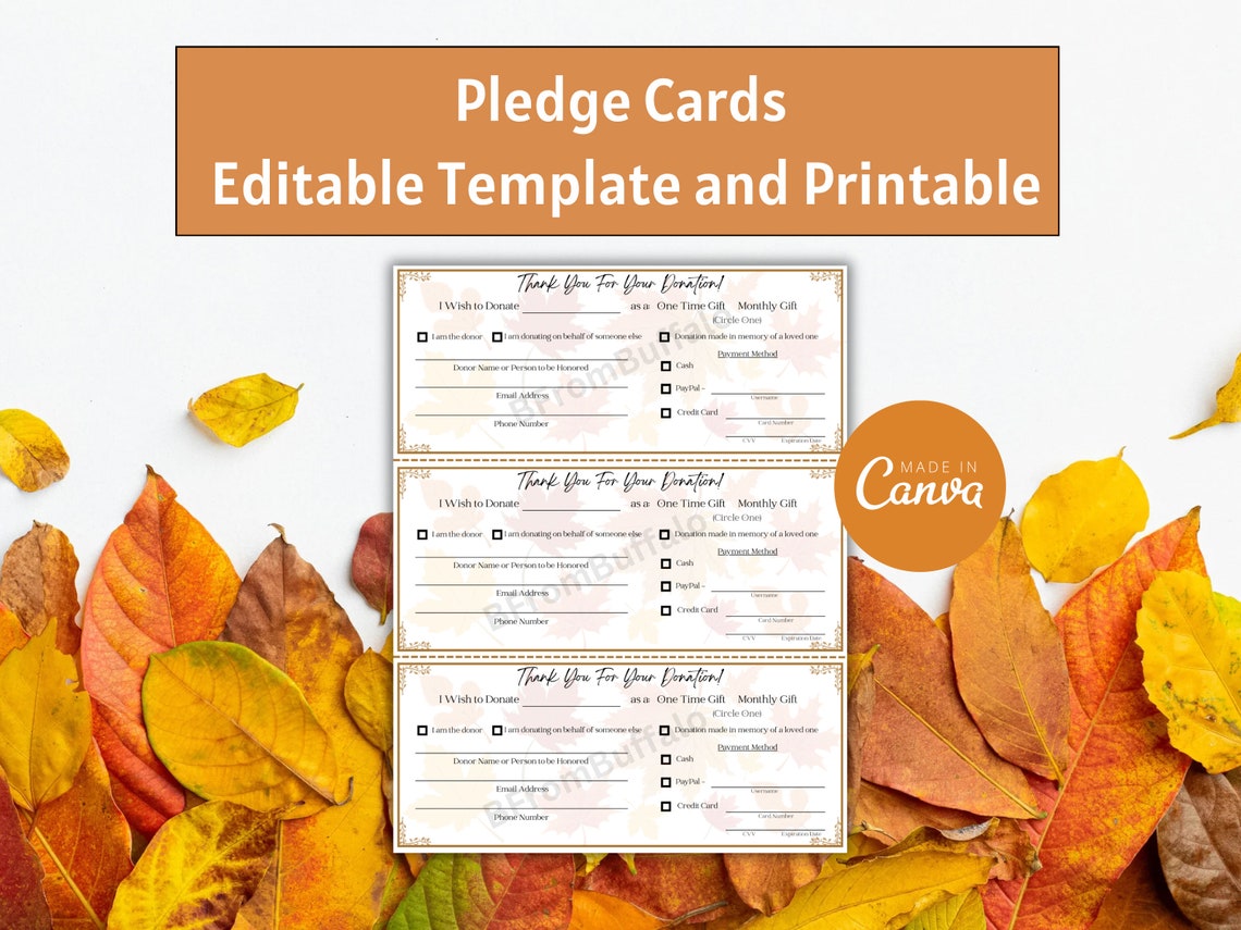 Fundraising Pledge Card Template: Customizable Donation Form (canva) - Etsy