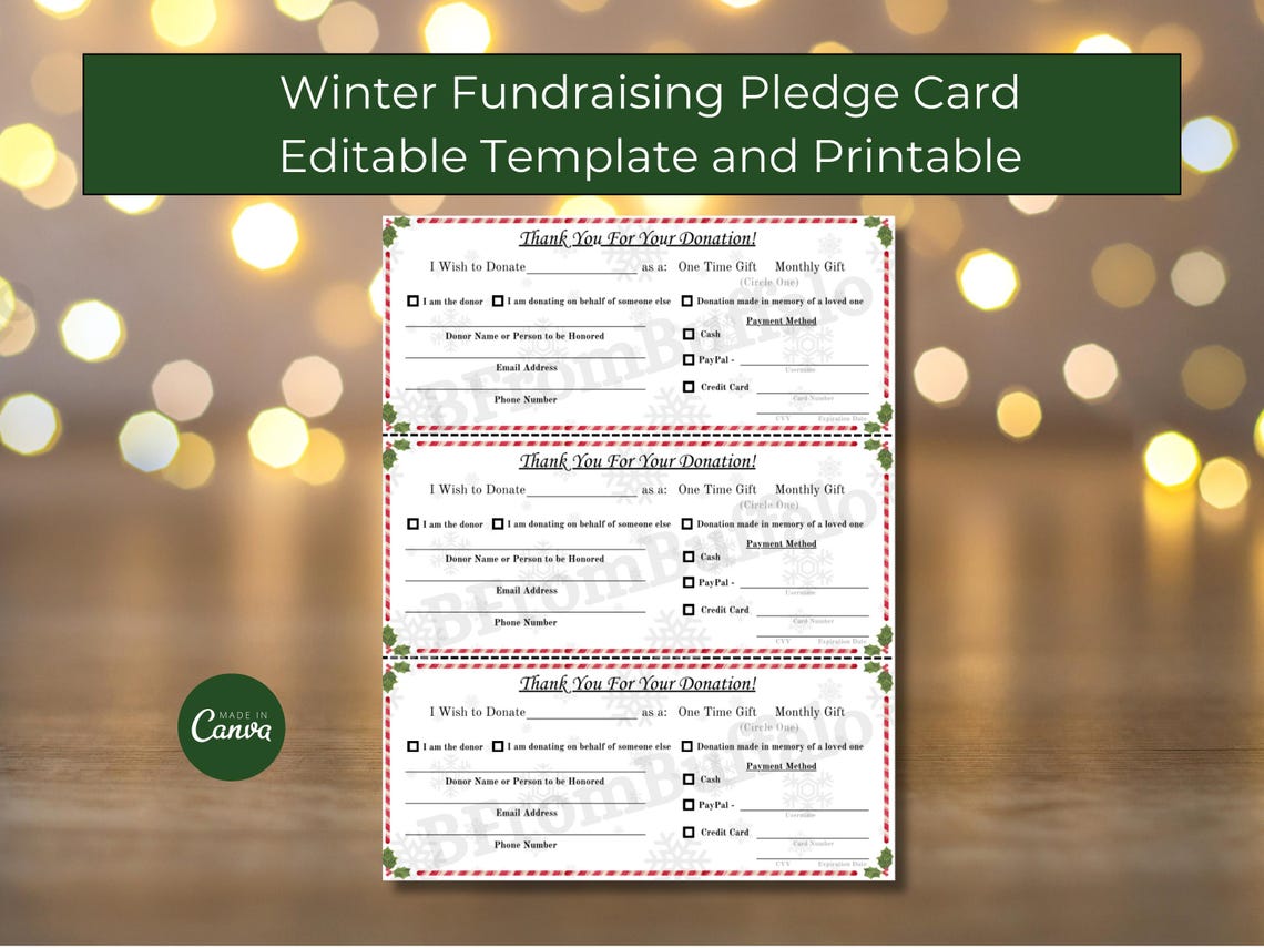 Winter Fundraising Pledge Card Template (digital Download) - Etsy