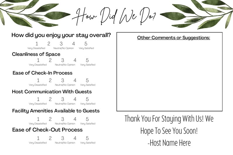 Client Questionnaire, Editable Guest Feedback Cards, Feedback Form ...