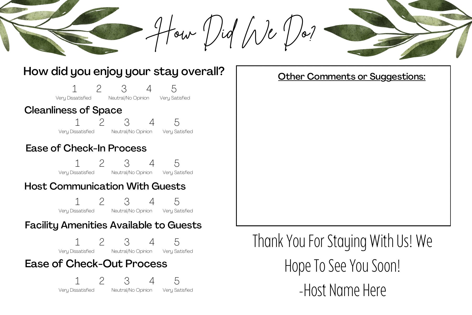 Client Questionnaire, Editable Guest Feedback Cards, Feedback Form ...