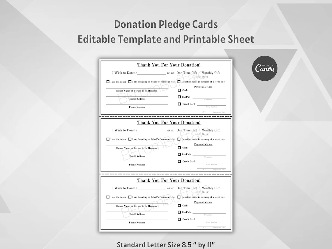 Donation Pledge Card Template: Printable Form (canva) - Etsy