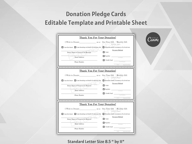 Donation Pledge Card Template: Printable Form (canva) - Etsy