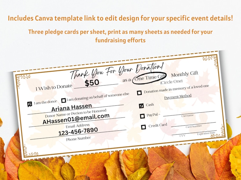 Donation Pledge Card, Fundraising Form Canva, Pledge Card, Donation ...