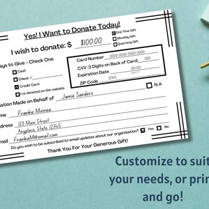 Donation Pledge Card Template: Editable Printable Form - Etsy
