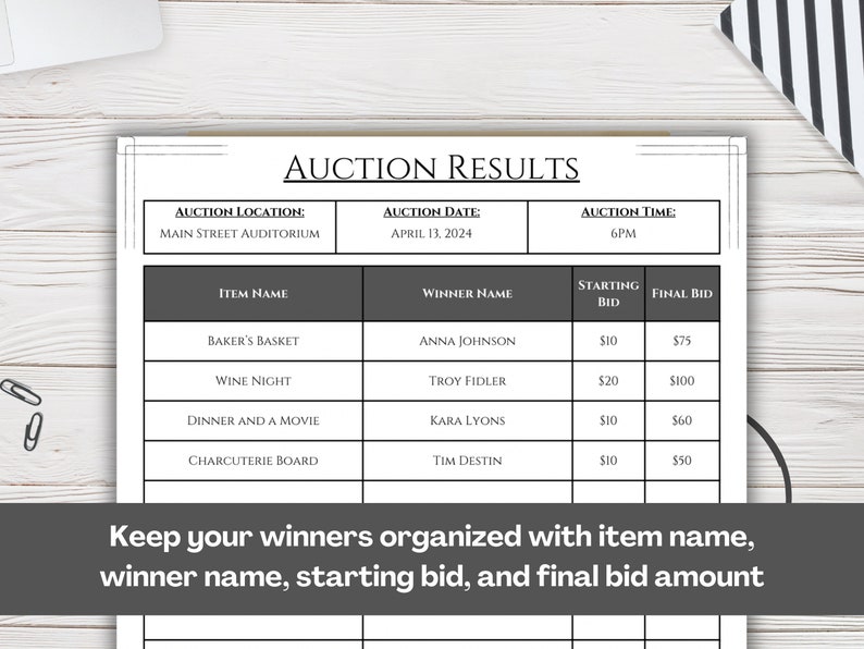 Auction Template: Item Tracker, Fundraiser Sheets (canva, Digital ...