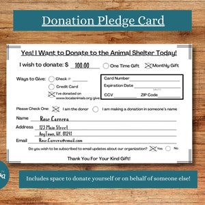 Donation Pledge Card, Donation Made in Your Name, Donation Certificate, Donation Card, Nonprofit ...