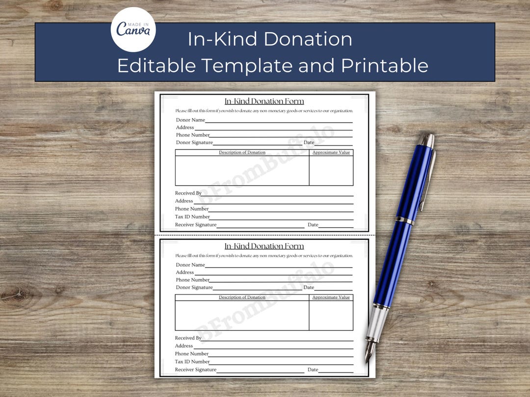 In Kind Donation Form Template: Customizable Donation Receipt (digital ...