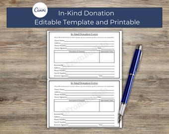 In Kind Donation Form Template: Customizable Donation Receipt (digital ...