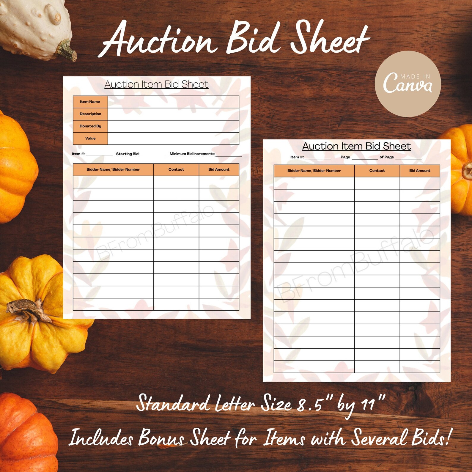 Auction Bid Sheet Canva Template: Silent Auction Supplies (digital ...