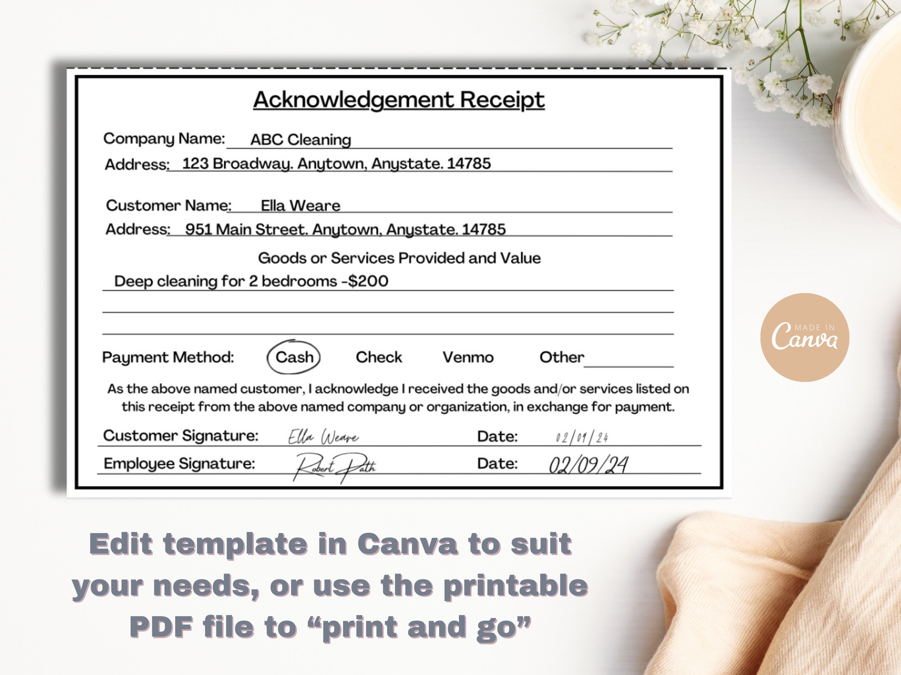 Acknowledgment Receipt, Receipt Template, Receipt, Cash Receipt, Rental ...