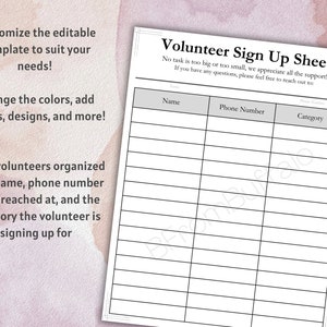 Volunteer Sign up Sheet Template: Editable & Printable (canva) - Etsy