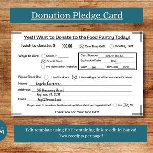 Donation Pledge Card, Donation Made in Your Name, Donation Certificate ...