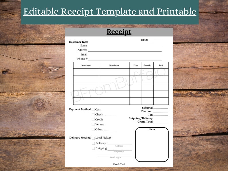 Editable Receipt Template, Donation Receipt, Acknowledgment Receipt ...