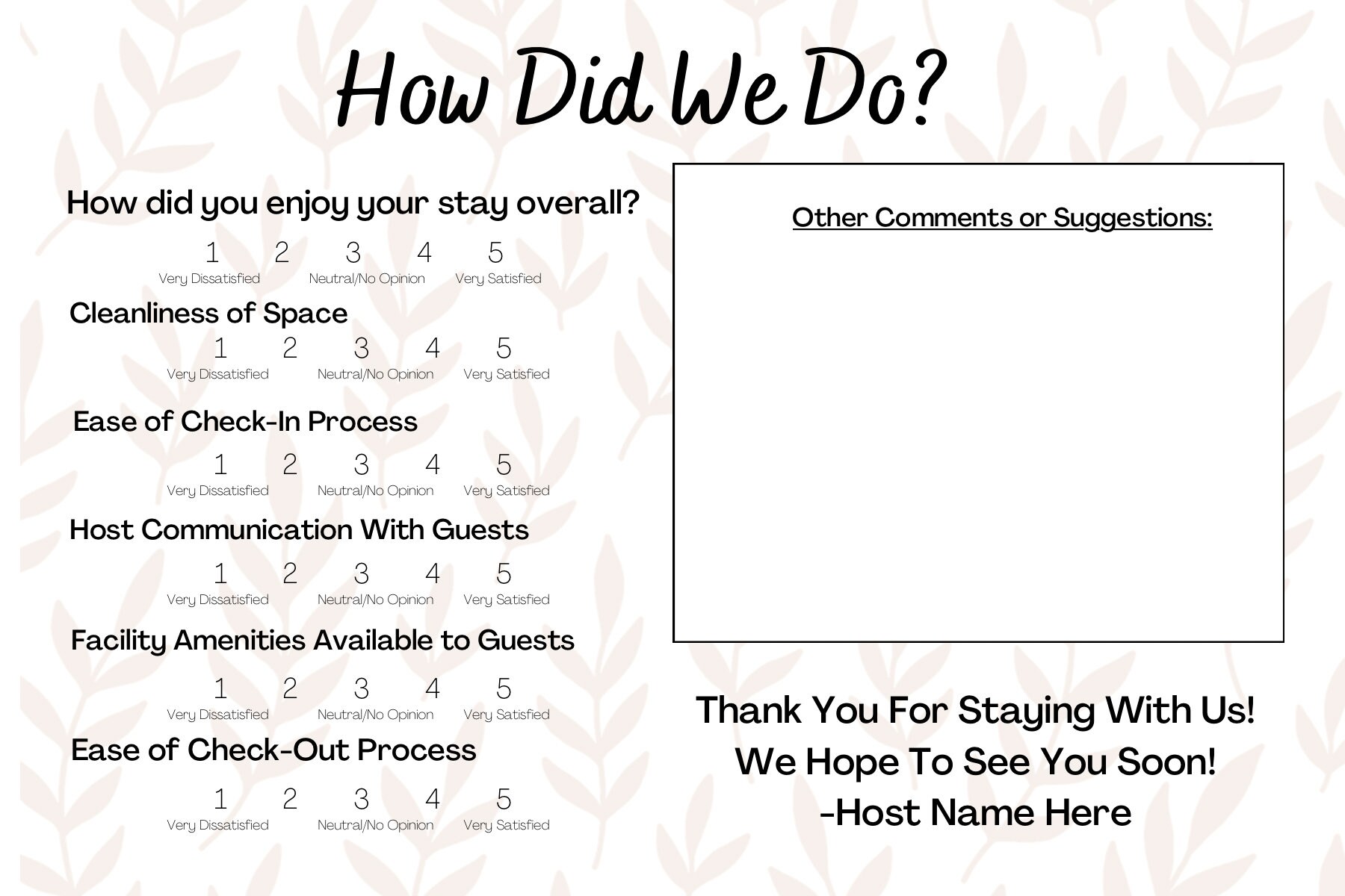 Client Questionnaire, Editable Guest Feedback Cards, Feedback Form ...