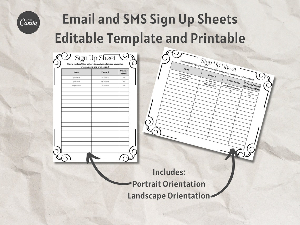 Sign up Sheet Printable, Sign up Sheet Template, Editable Sign up Sheet ...