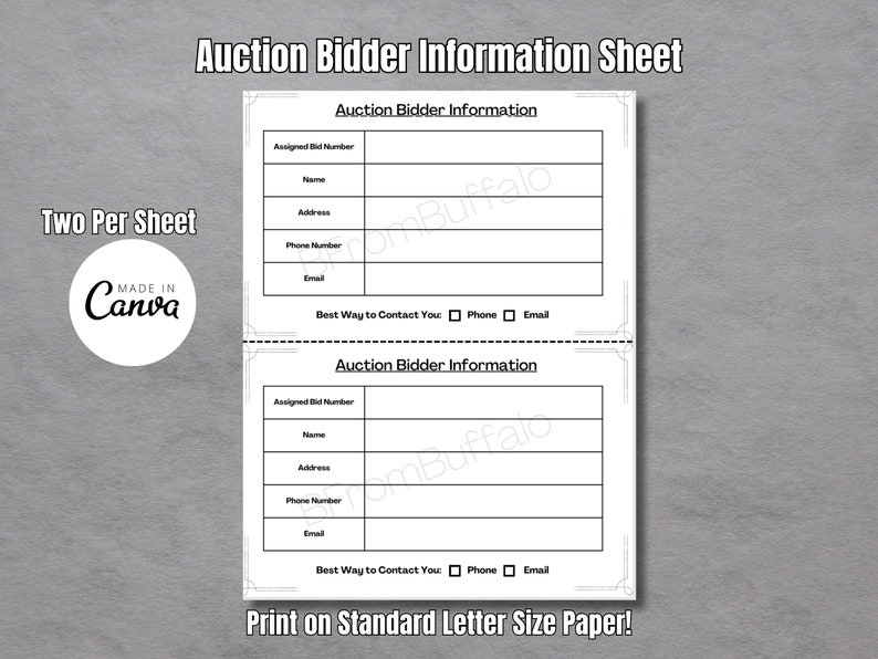 Auction Bidder Paddle Template: Editable Canva, Printable Numbers (PDF ...
