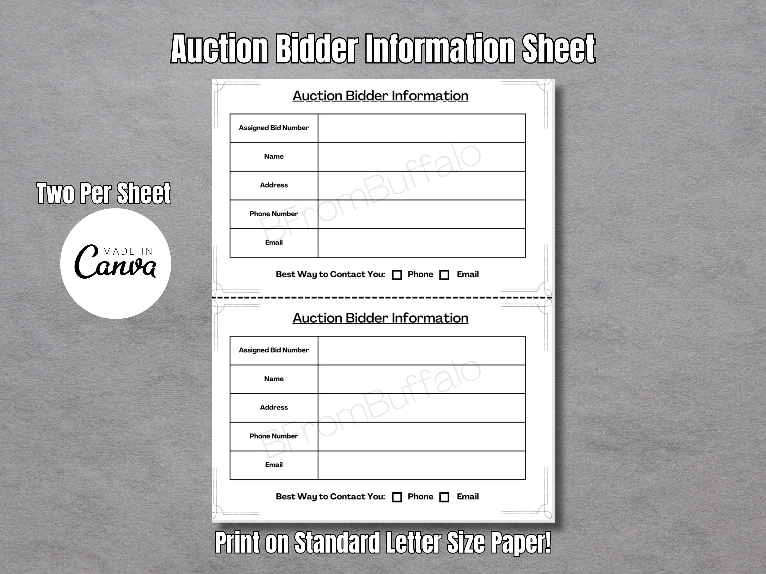 Auction Bidder Paddle Template: Editable Canva, Printable Numbers (PDF ...