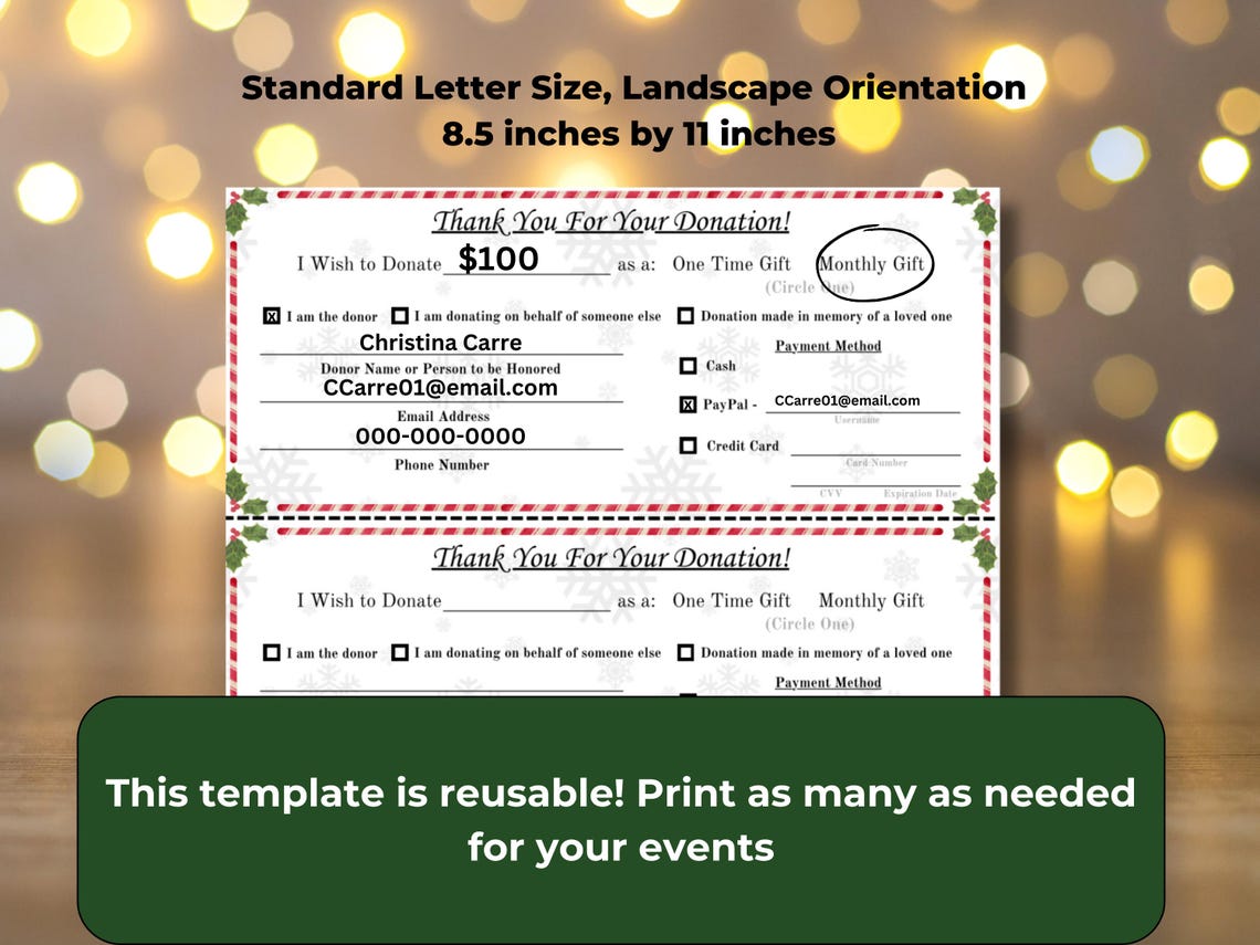 Winter Fundraising Pledge Card Template (digital Download) - Etsy