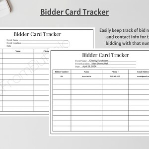 Auction Bid Card, Auction Bid Numbers, Silent Auction Forms, Auction ...